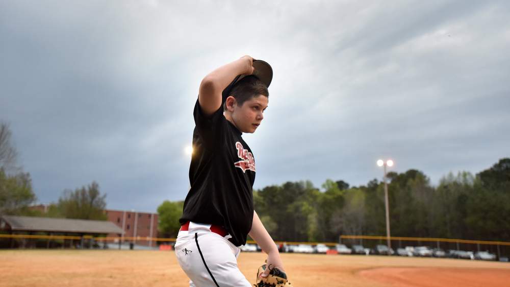 Back on the mound, pitcher Jude Hiley stands tall